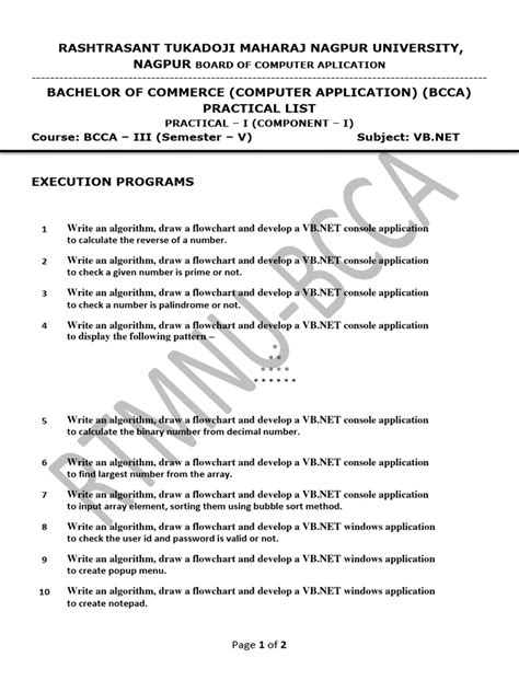 Practical List Bcca Iii Sem V Practical I Component I Pdf