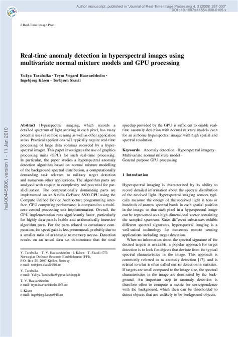 Pdf Real Time Anomaly Detection In Hyperspectral Images Using