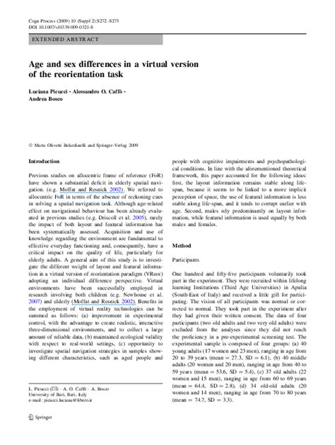 Pdf Age And Sex Differences In A Virtual Version Of The Reorientation