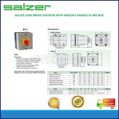 Salzer Load Break Isolator 3pole Off On With Padlock Handle In Abs Box25a 40a 63a B31sm