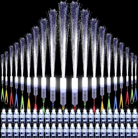 Honoson 96 Pcs White Fiber Optic Wands Set 48 Glow Sticks