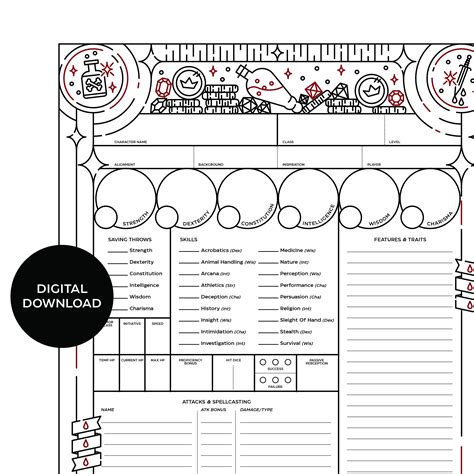 Rogue Character Sheet Dandd 5e Etsy