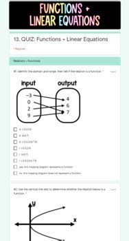 Functions And Linear Equations QUIZ Algebra Google Forms By Lisa Davenport