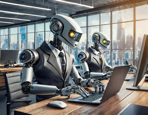 Corporate Robot Professionals At Work In Modern Office Stock