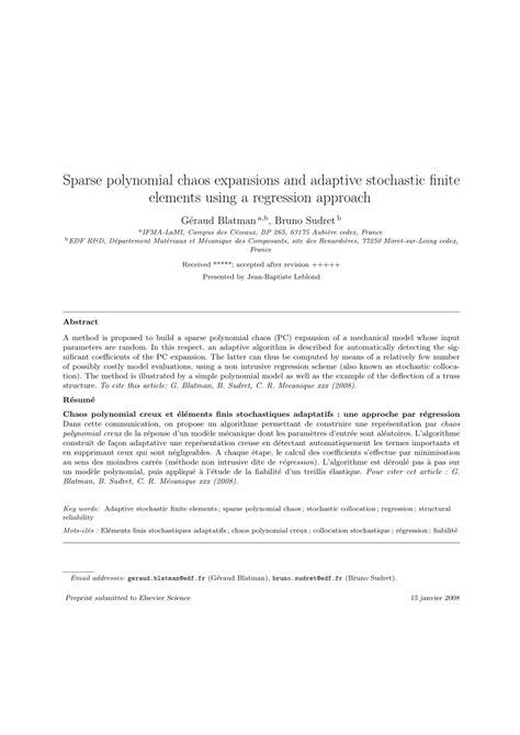 Pdf Sparse Polynomial Chaos Expansions And Adaptive Stochastic Finite Element Using A