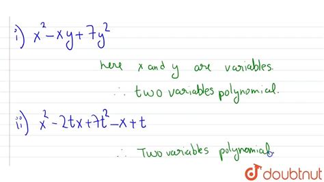 Classify The Following Polynomials As Polynomials In One Variable T