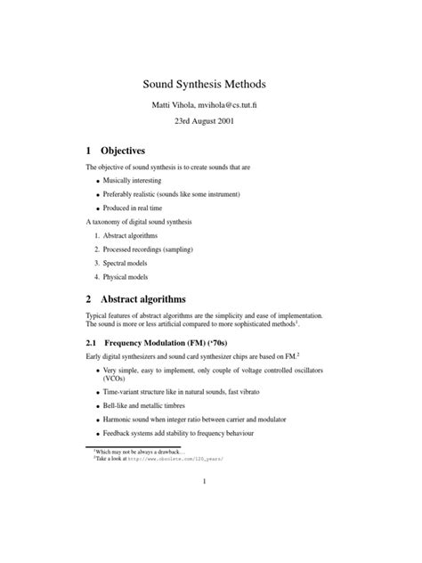 sound synthesis methods pdf synthesizer spectral density