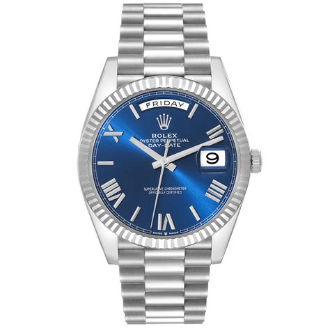 Rolex President Day Date 40 Blue Dial Platinum Mens Watch 228236 Unworn