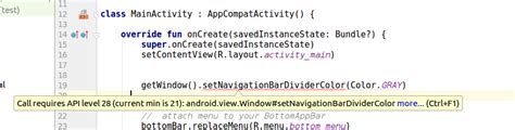 Android Nosuchmethoderror When Using Setnavigationbardividercolor Stack Overflow