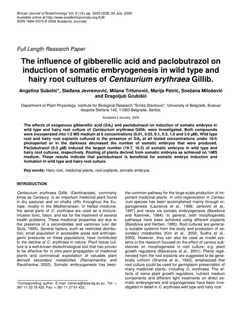 Pdf The Influence Of Gibberellic Acid And Paclobutrazol On Induction Of Somatic Embryogenesis