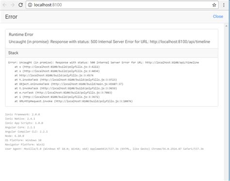 Nodejs 500 Internal Server Error For Url Localhost8100api