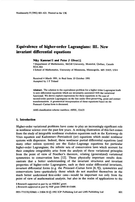 Pdf Equivalence Of Higher Order Lagrangians Iii New Invariant