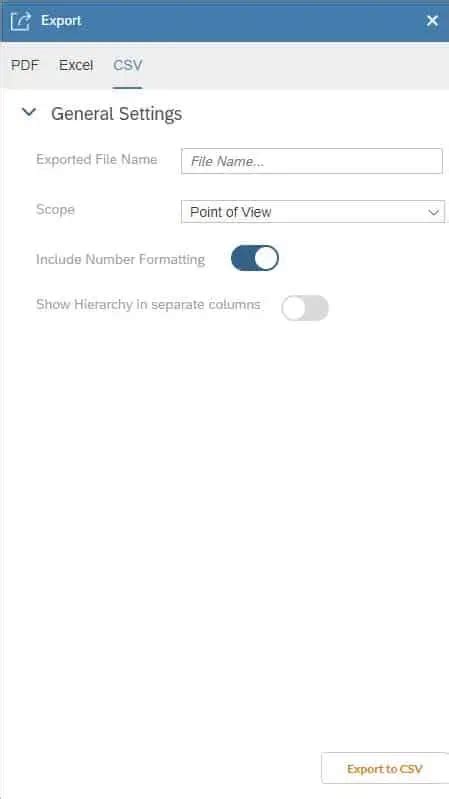 export excel csv or pdf with sap analytics designer