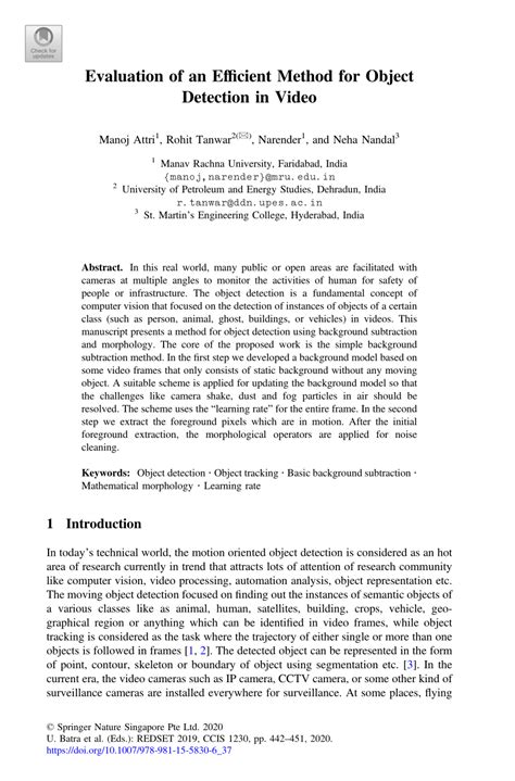 Pdf Evaluation Of An Efficient Method For Object Detection In Video