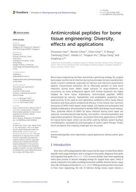 Pdf Antimicrobial Peptides For Bone Tissue Engineering Diversity Effects And Applications