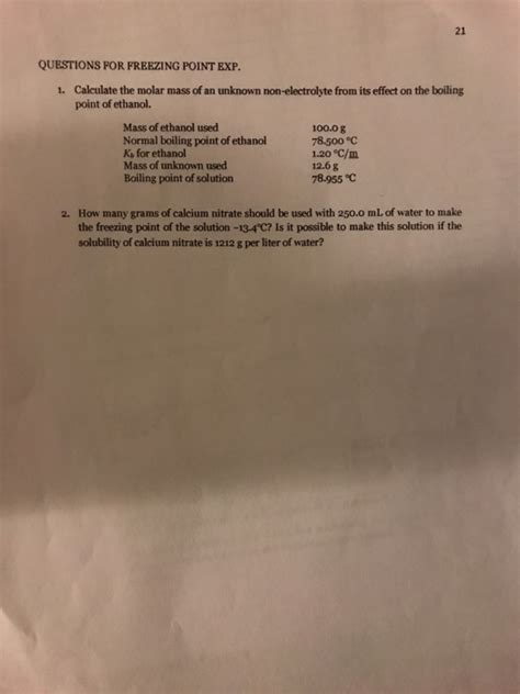 Solved Freezing Point Help Completing The Table And Answer Chegg