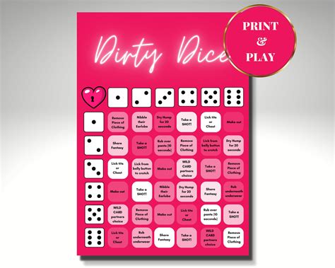 Dirty Dice Adult Sex Game Printable Dice Game Instant Digital