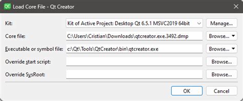 Loading A Qt Creator Minidump Crash File On Windows Qt Wiki