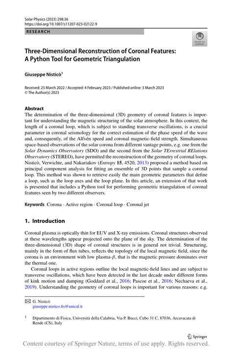 PDF Three Dimensional Reconstruction Of Coronal Features A Python Tool For Geometric