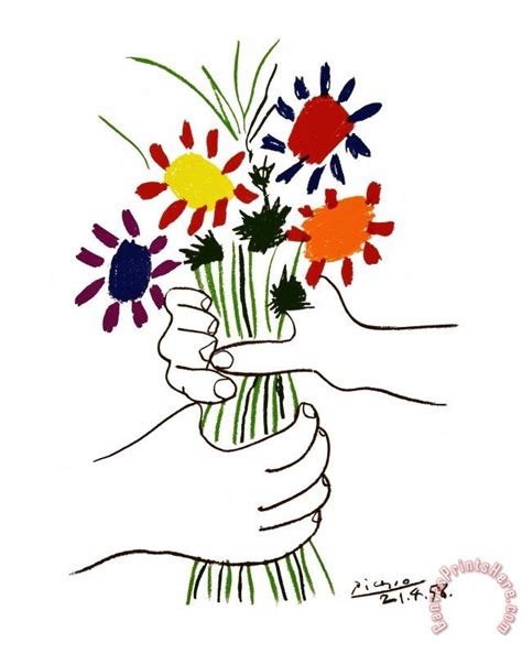 Pablo Picasso Hand With Bouquet 1958 Art Print For Sale