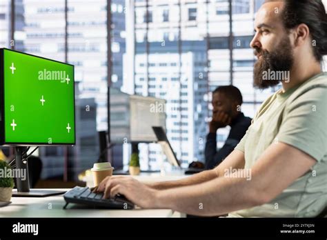 Smiling Programmer Using Isolated Screen Pc To Create Machine Learning