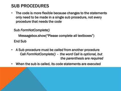 Ppt Sub Procedures And Functions Powerpoint Presentation Free