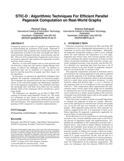 stic d algorithmic techniques for efficient parallel pagerank