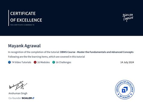 completed dbms course with scaler mayank agrawal posted on the topic