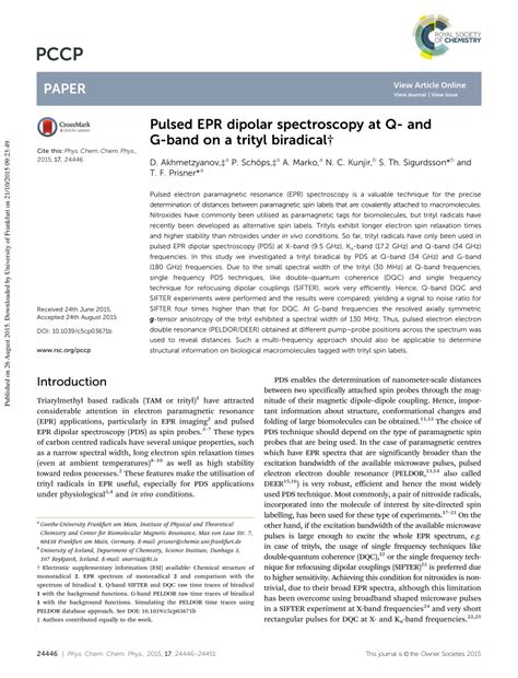 Pdf Pulsed Epr Dipolar Spectroscopy At Q And G Band On A Trityl