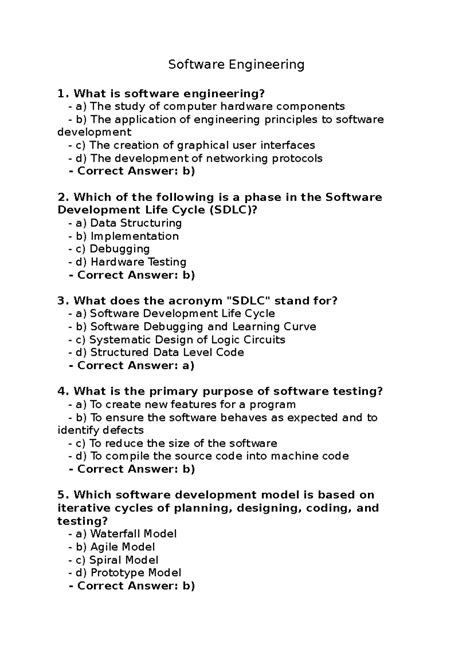 Software Engineering Quiz Software Engineering 1 What Is Software