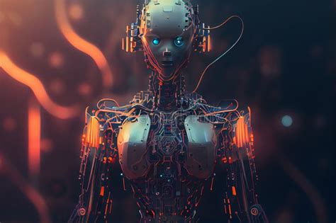 Close Up 3d Rendering Portrait Of A Humanoid Robot Looking Ahead And