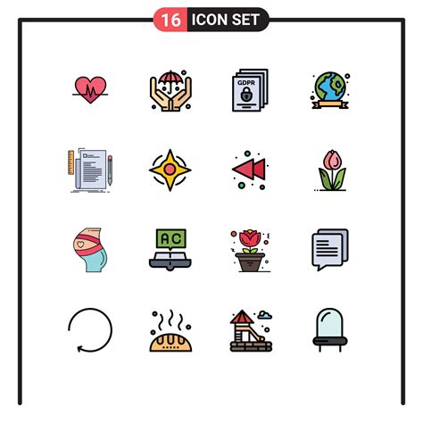 Group Of 16 Flat Color Filled Lines Signs And Symbols For Coding Environment Gdpr Ecology Badge