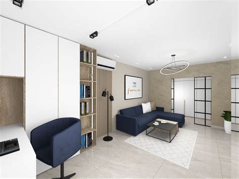 Гостиная с рабочим местом Синие гостиные Дизайн Современный интерьер