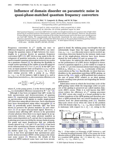 Pdf Influence Of Domain Disorder On Parametric Noise In Quasi Phase Matched Quantum Frequency