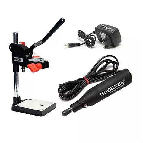 TECHDELIVERS PCB Micro Mini PCB Drill Machine Collete Rotary Tool MB130 With Fixed Power Supply