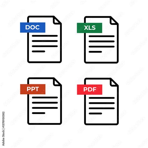 Set Of Format And Extension Of Documents Microsoft Word Doc Microsoft Excel Xls Microsoft