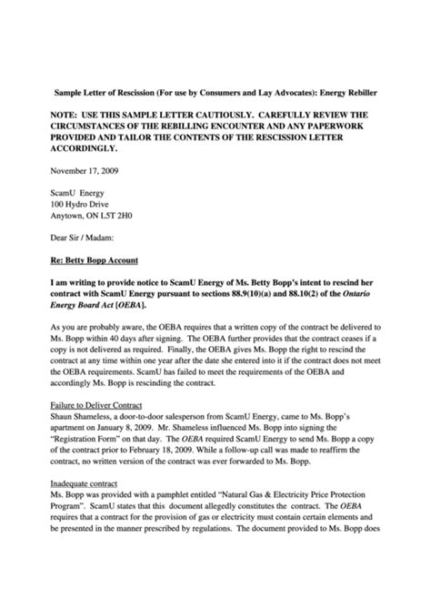 Rescission Letter Template