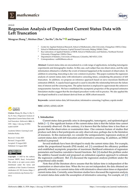 Pdf Regression Analysis Of Dependent Current Status Data With Left