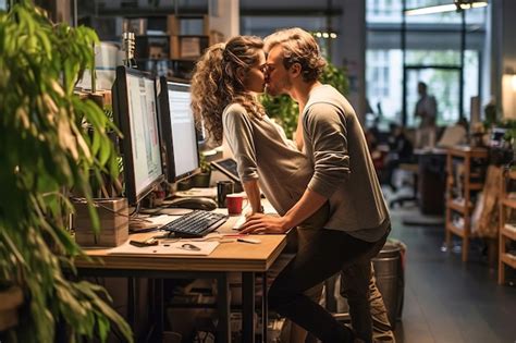Premium Photo A Man And A Woman Programmers Kissing In Front Of A