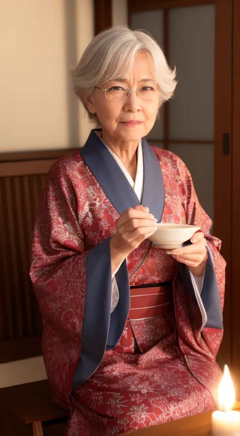 80 Year Old Japanese Grandma、gray Hair、wavy Short Hair、huge Saggy
