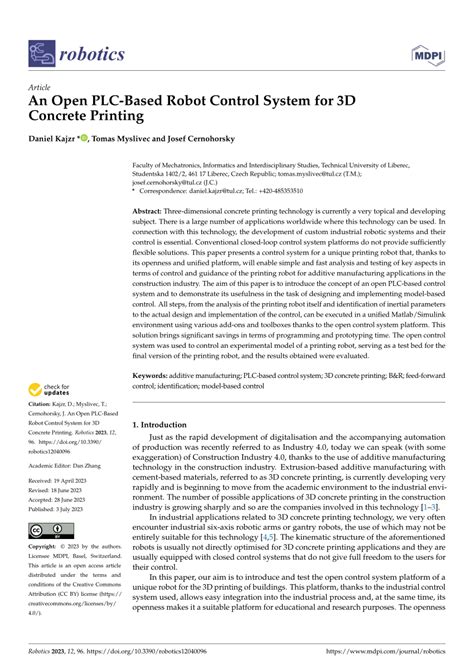 Pdf An Open Plc Based Robot Control System For 3d Concrete Printing