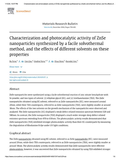 Characterization And Photocatalytic Activity Of Znse Pdf