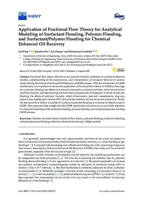 Pdf Application Of Fractional Flow Theory For Analytical Modeling Of Surfactant Flooding