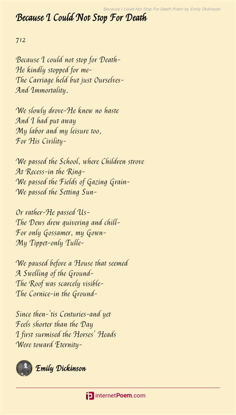 Because I Could Not Stop For Death Poem By Emily Dickinson