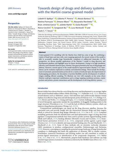 Pdf Towards Design Of Drugs And Delivery Systems With The Martini
