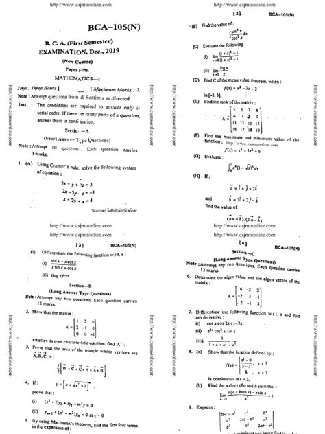 Bca 1 Sem Mathematics 1 Bca 105 N Dec 2019 Pdf