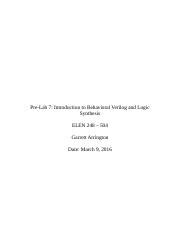 ECEN Lab Pre Lab Docx Pre Lab Introduction To Behavioral Verilog And Logic