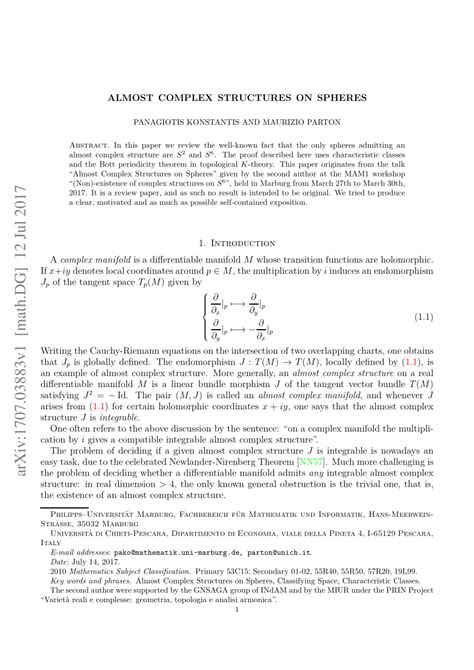 Pdf Almost Complex Structures On Spheres