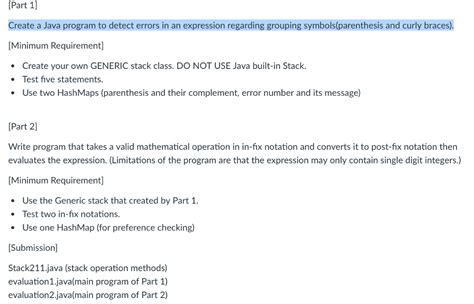 Part Create A Java Program To Detect Errors In An Chegg