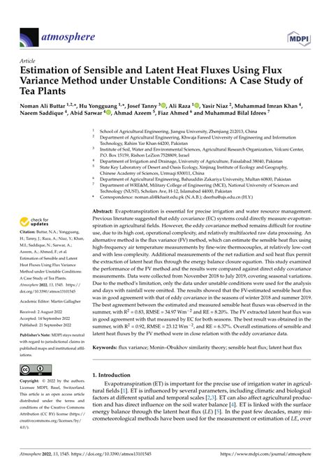 Pdf Estimation Of Sensible And Latent Heat Fluxes Using Flux Variance
